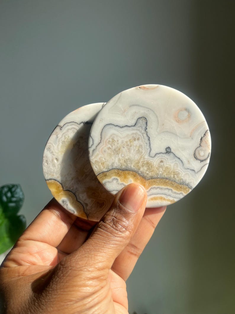 Mexican Onyx 2-piece Coaster Set | Crystal Carvings | Banded Onyx Stone ...