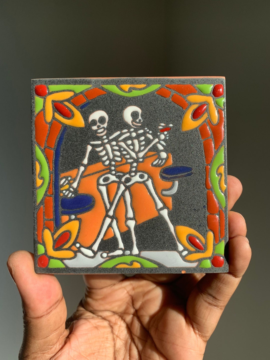 Talavera Mexican Decorative Tile | Skull Art | Day of the Dead Art | 4 ...