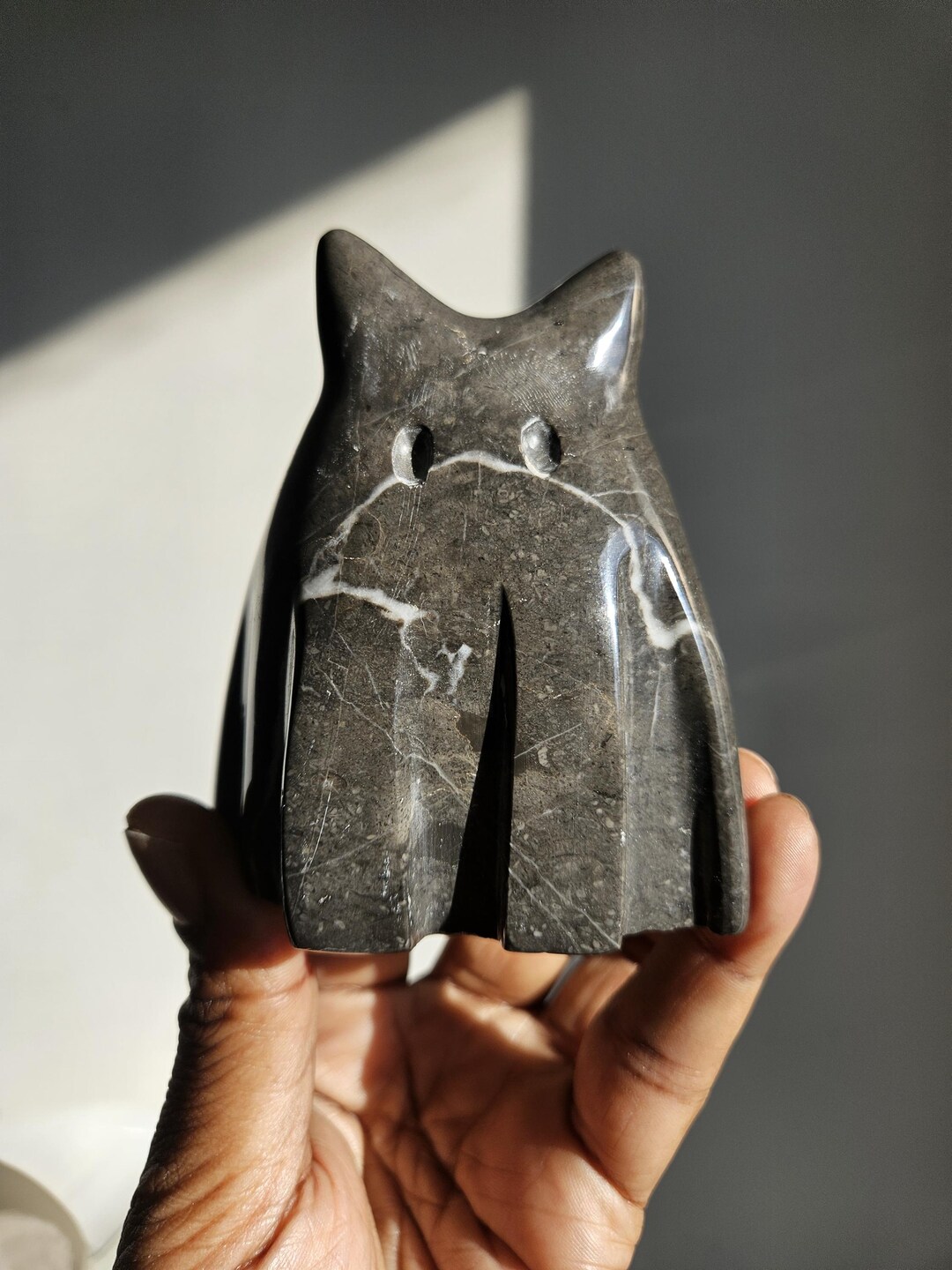Marble Ghost Cat Carving | Black Cat Art | Crystal Figurine | Halloween ...