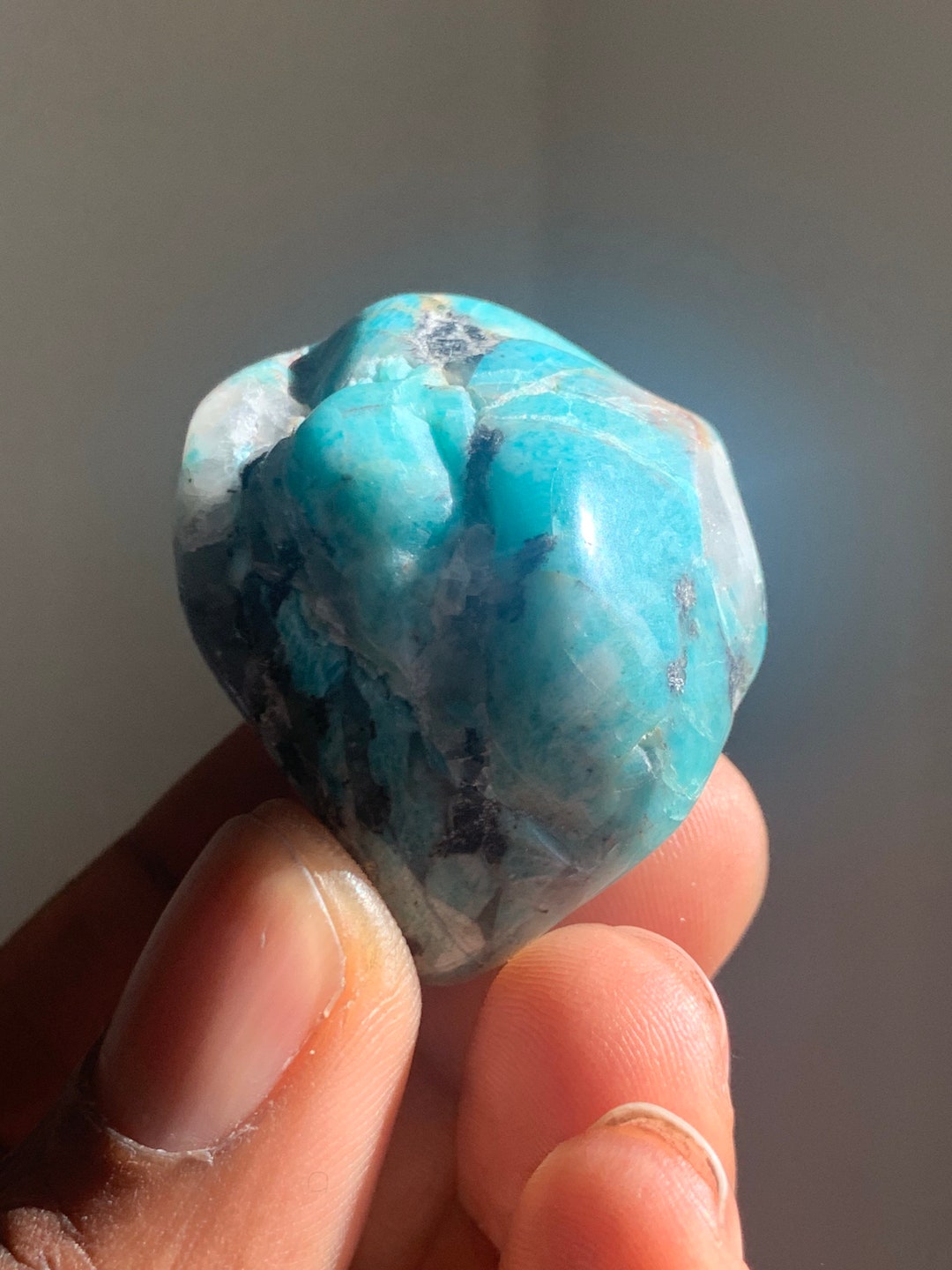 Amazonite Tumble Stone With Black Tourmaline | Smoky Amazonite | Tumbles Amazonite | Amazonite ...