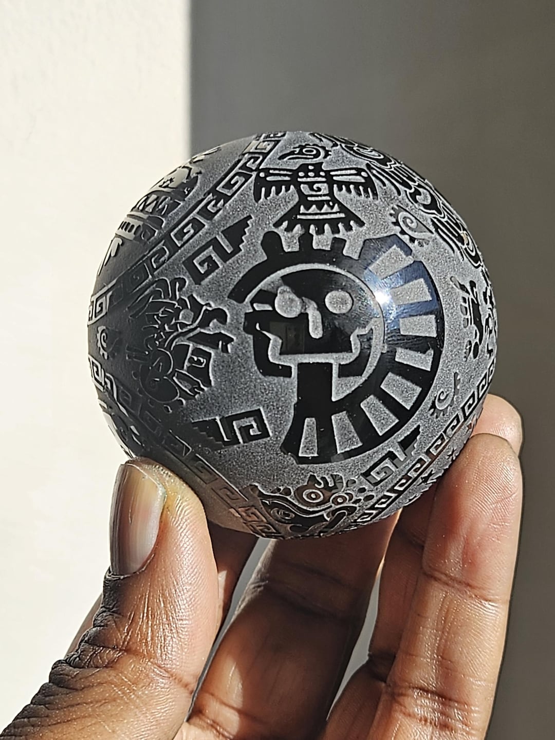 Mexican Artisan Carved Black Obsidian Sphere | One of a Kind | Obsidian ...