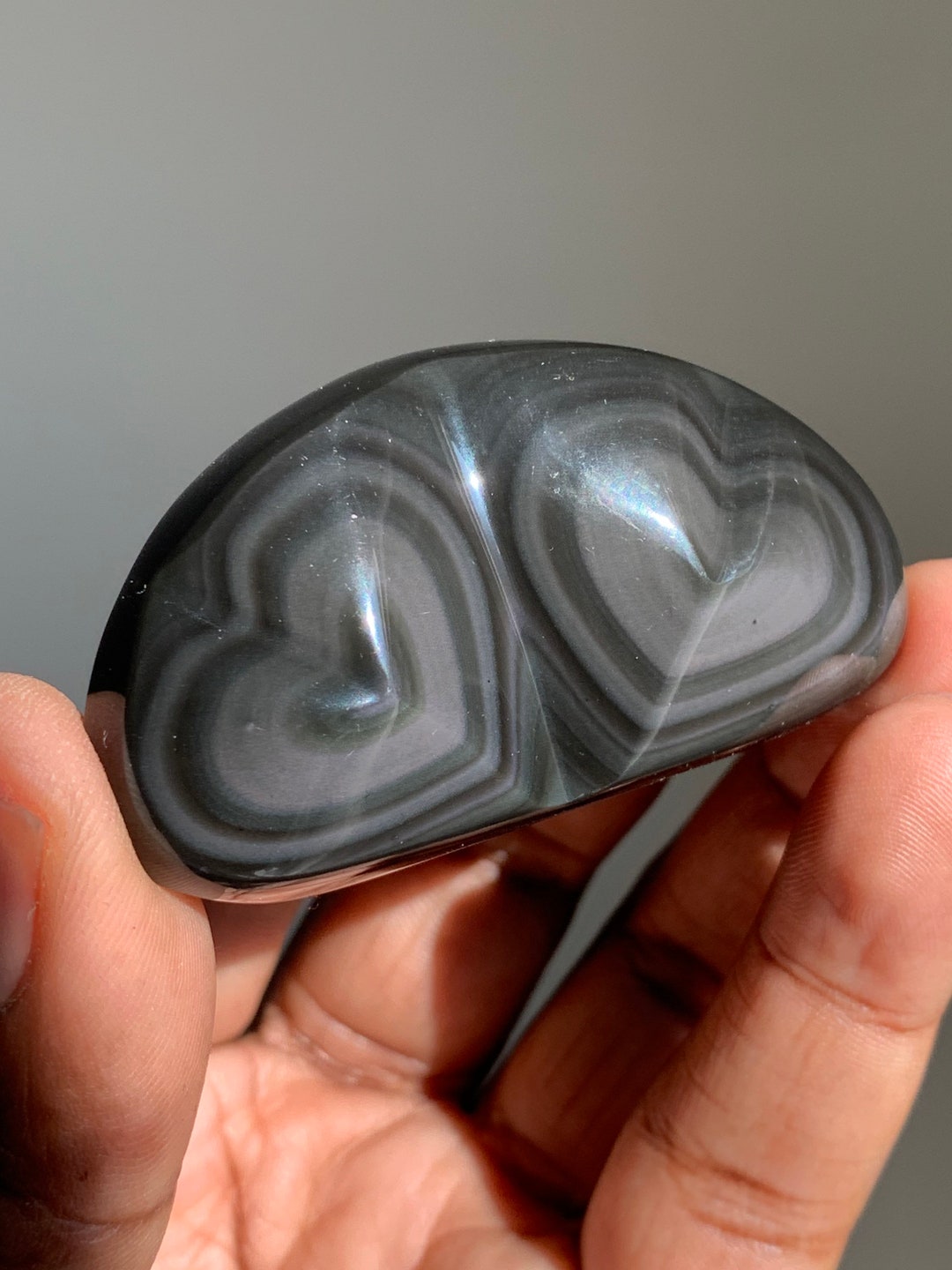 Rainbow Obsidian Heart Palm Stone | Obsidian Carvings | Obsidian Tumble ...
