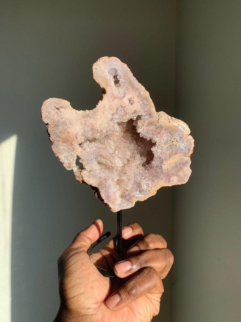 Pink Amethyst Crystal Slab on Stand | Natural Rock and Stone Specimen ...