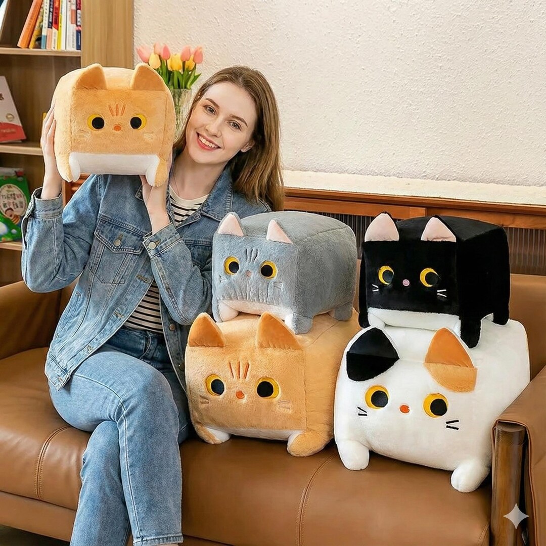 Square Cat Plush Pillow & Kawaii Cube Kitten - Etsy