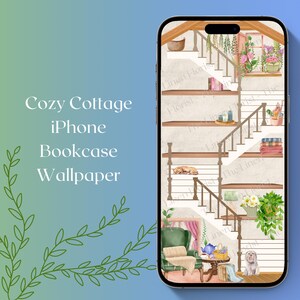 Cozy Cottage Bookcase Wallpaper for iPhone Ios 18 - Digital Download - Etsy