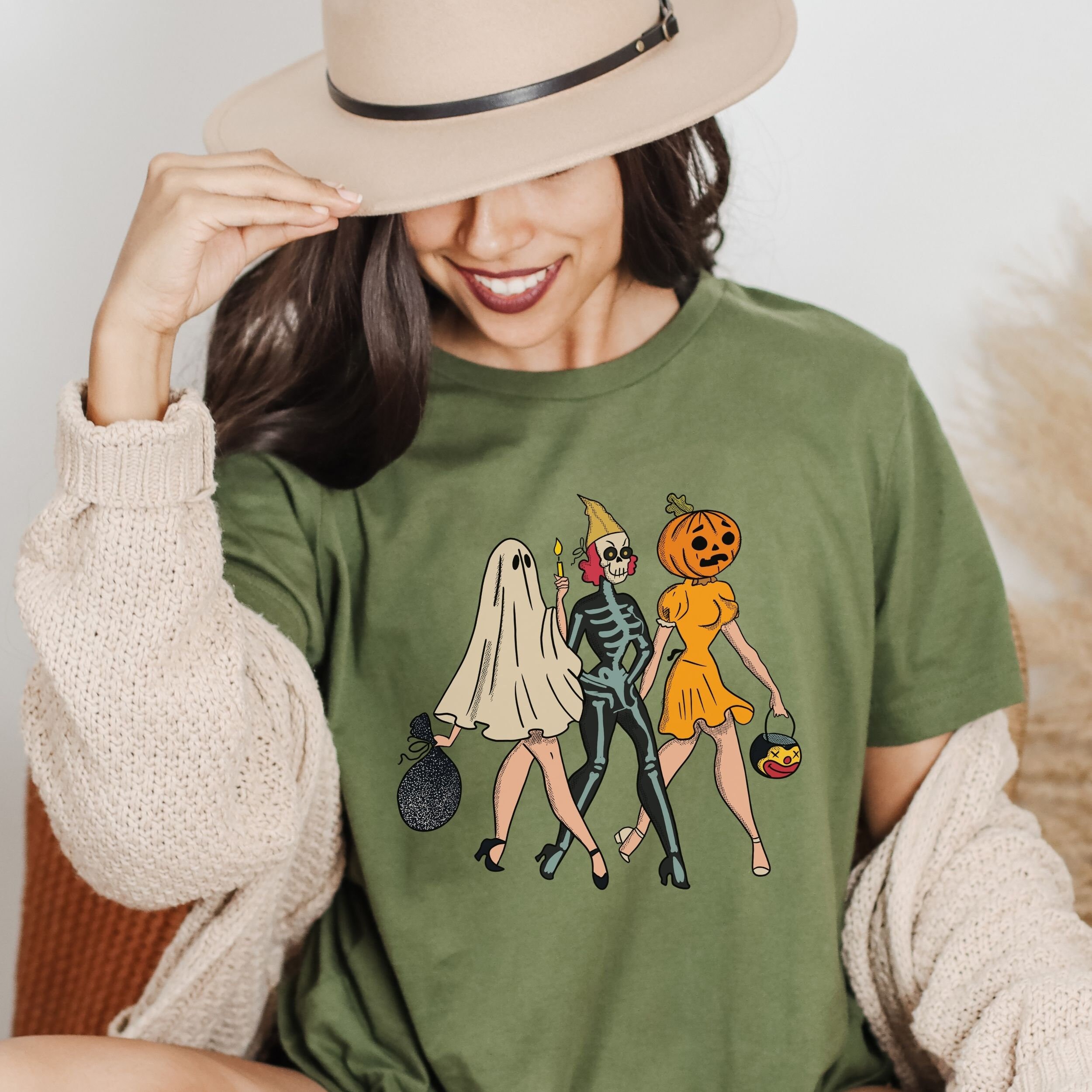 Halloween Retro Costumed Trio Shirt Trick or Treat Girls Night Out ...