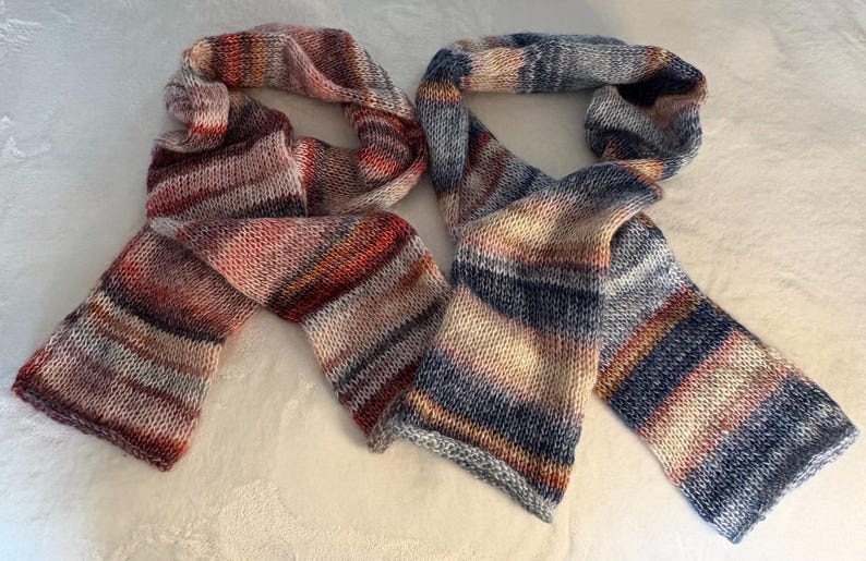Hand Knit Ombré Scarves, Two Colors Choice: Winter Day Blue, Winter ...