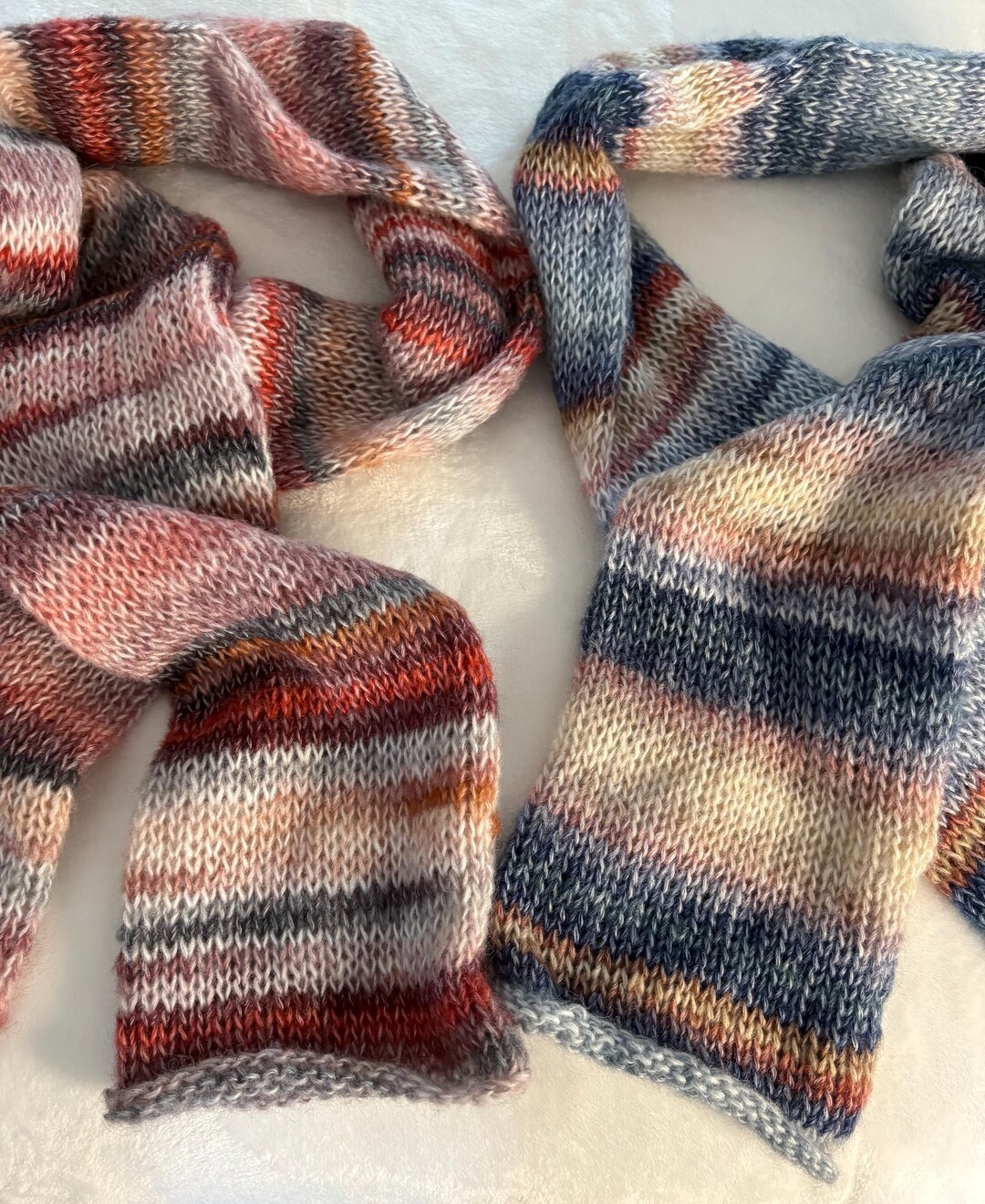 Hand Knit Ombré Scarves, Two Colors Choice: Winter Day Blue, Winter ...