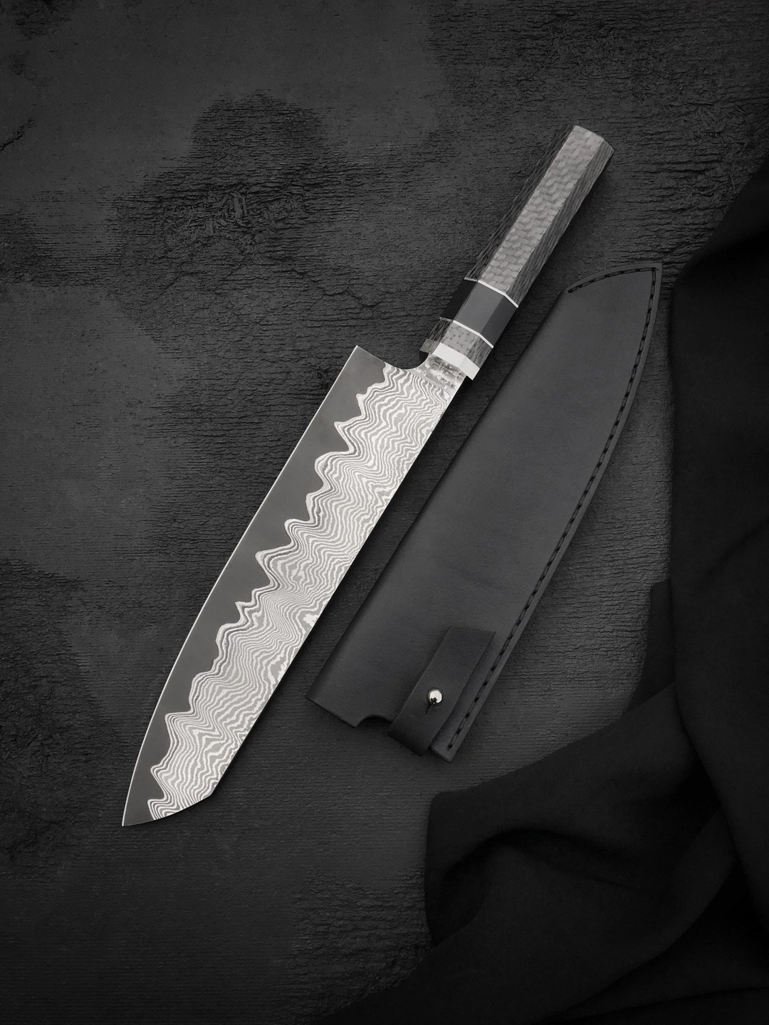 Custom Handmade/ Chef Knife/handle carbon Fiber/ Laminated Steel ...