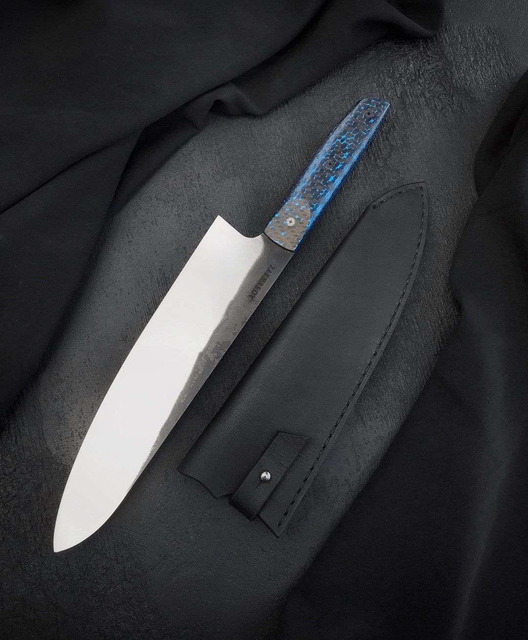 Chef Knife With Blue and Black Handle - Etsy
