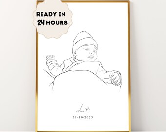 Custom Baby Line Drawing, Birth Poster , Newborn Gift, Custom Portrait ...