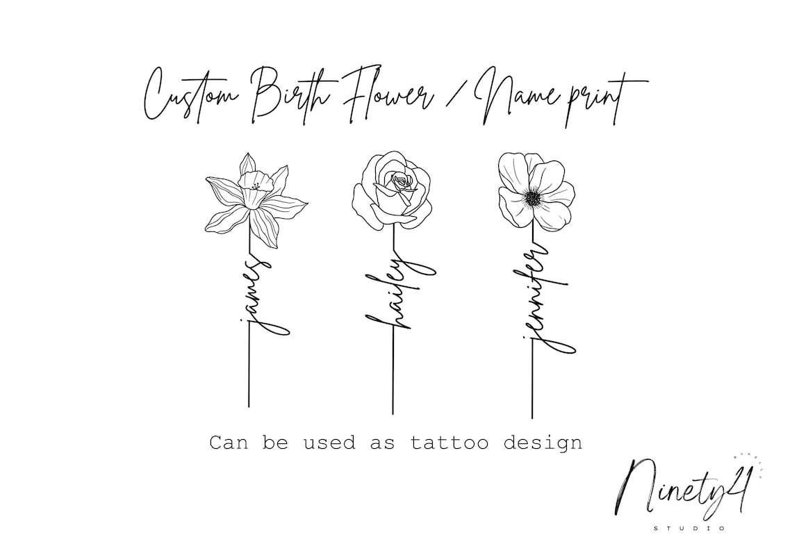 Custom Name Birth Flower Birth Month Flower Flower Tattoo - Etsy