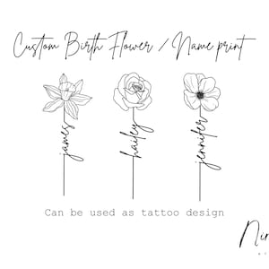Custom Name Birth Flower , Birth Month Flower , Flower Tattoo Design ...
