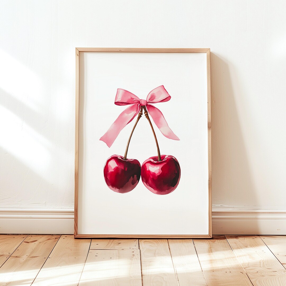 Cherry Wall Art Print, Printable Feminine Poster, Coquette Pink Soft Girl Bedroom Decor, Trendy ...