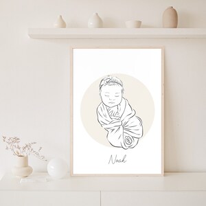 Custom Baby Line Drawing, Birth Poster , Newborn Gift, Custom Portrait ...
