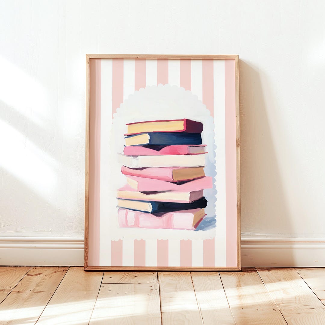 SHIPPED Book Lover Print, Stack of Books Painting, Bookworm Art, Trendy ...