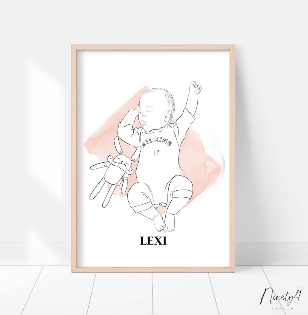 Custom Baby Line Drawing Birth Poster Newborn Gift Custom - Etsy