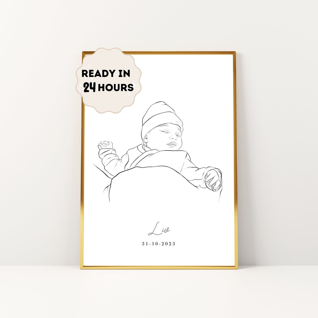 Custom Baby Line Drawing, Birth Poster , Newborn Gift, Custom Portrait ...