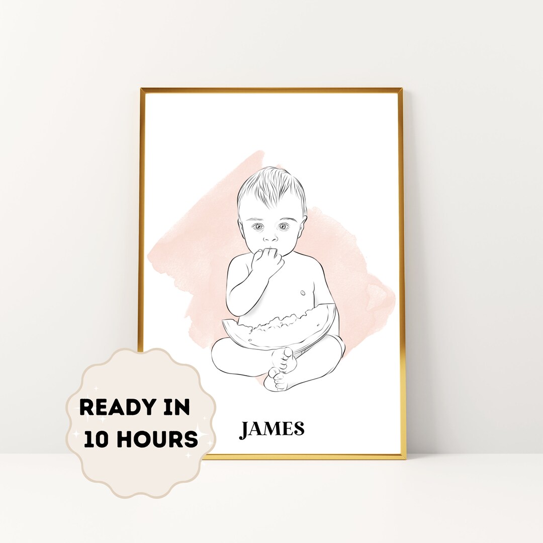 Custom Baby Line Drawing, Birth Poster , Newborn Gift, Custom Portrait ...