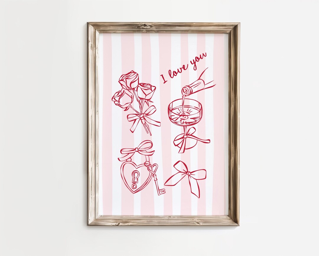Valentine’s Day Line Art Print, Printable Wall Art, I Love You Print ...