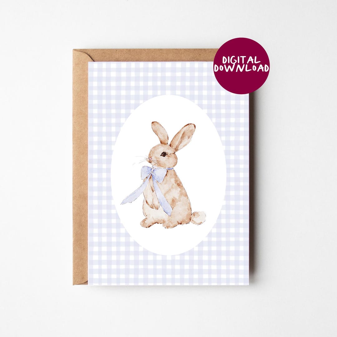 Printable Bunny Coquette Card, Newborn Card Printable, Digital Greeting ...