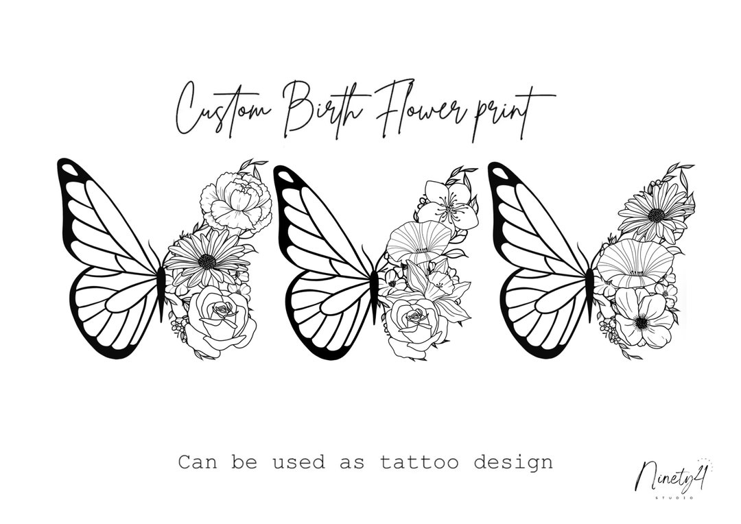 Custom Family Birth Flower / Butterfly Bouquet Birth Month - Etsy Australia