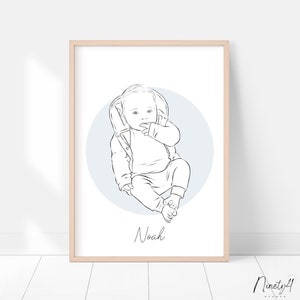 Custom Baby Line Drawing, Birth Poster , Newborn Gift, Custom Portrait ...