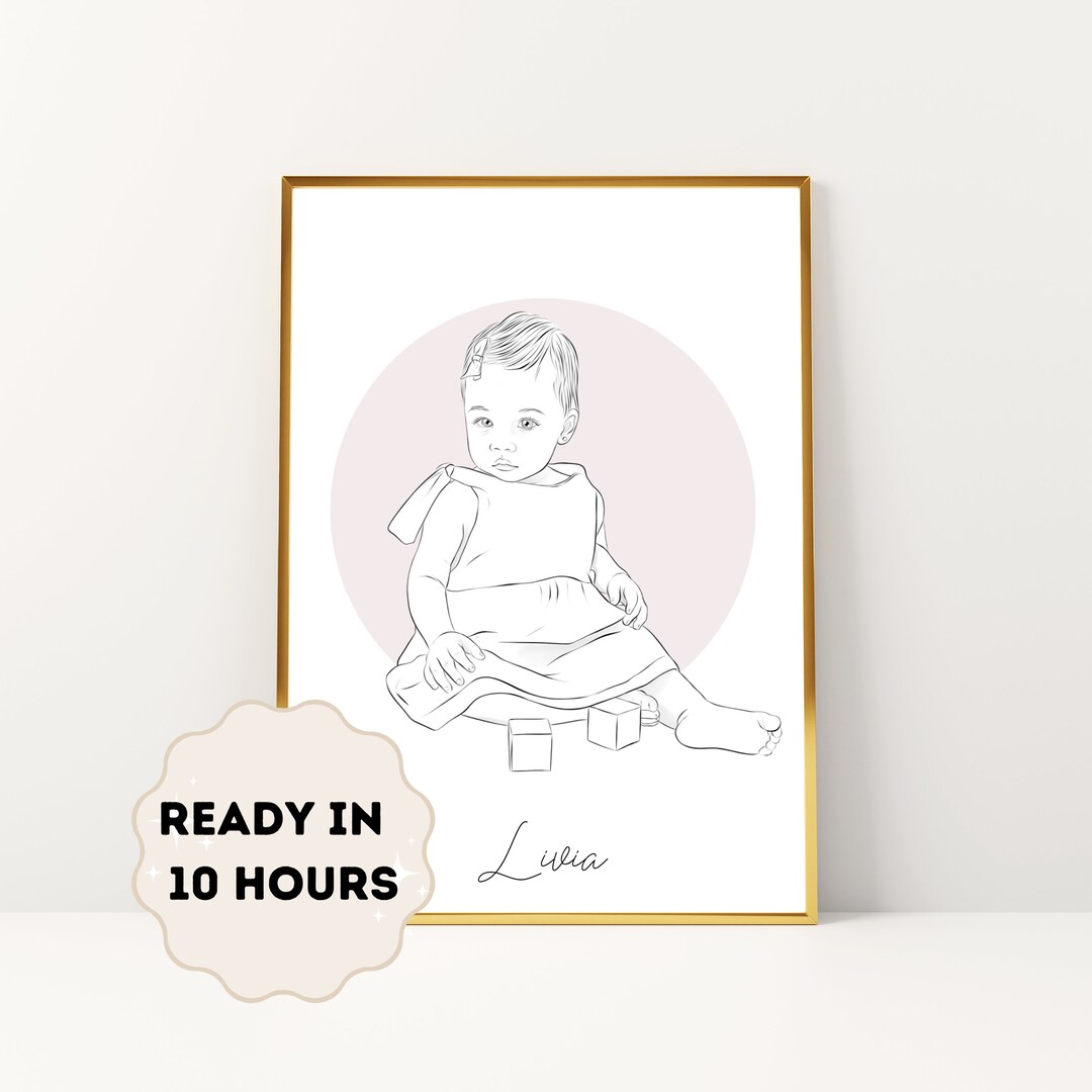 Custom Baby Line Drawing, Birth Poster , Newborn Gift, Custom Portrait ...