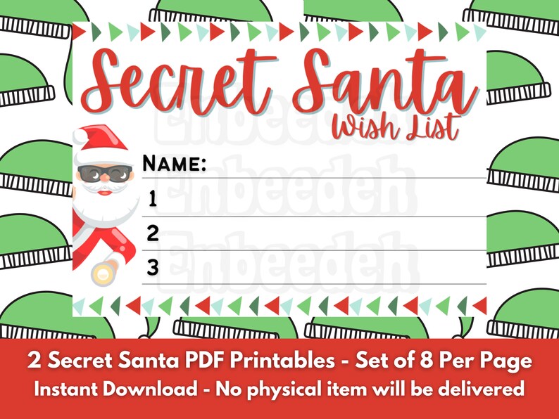 Secret Santa Wish List Cards, Gift Exchange Questionnaire (PDF) - Etsy