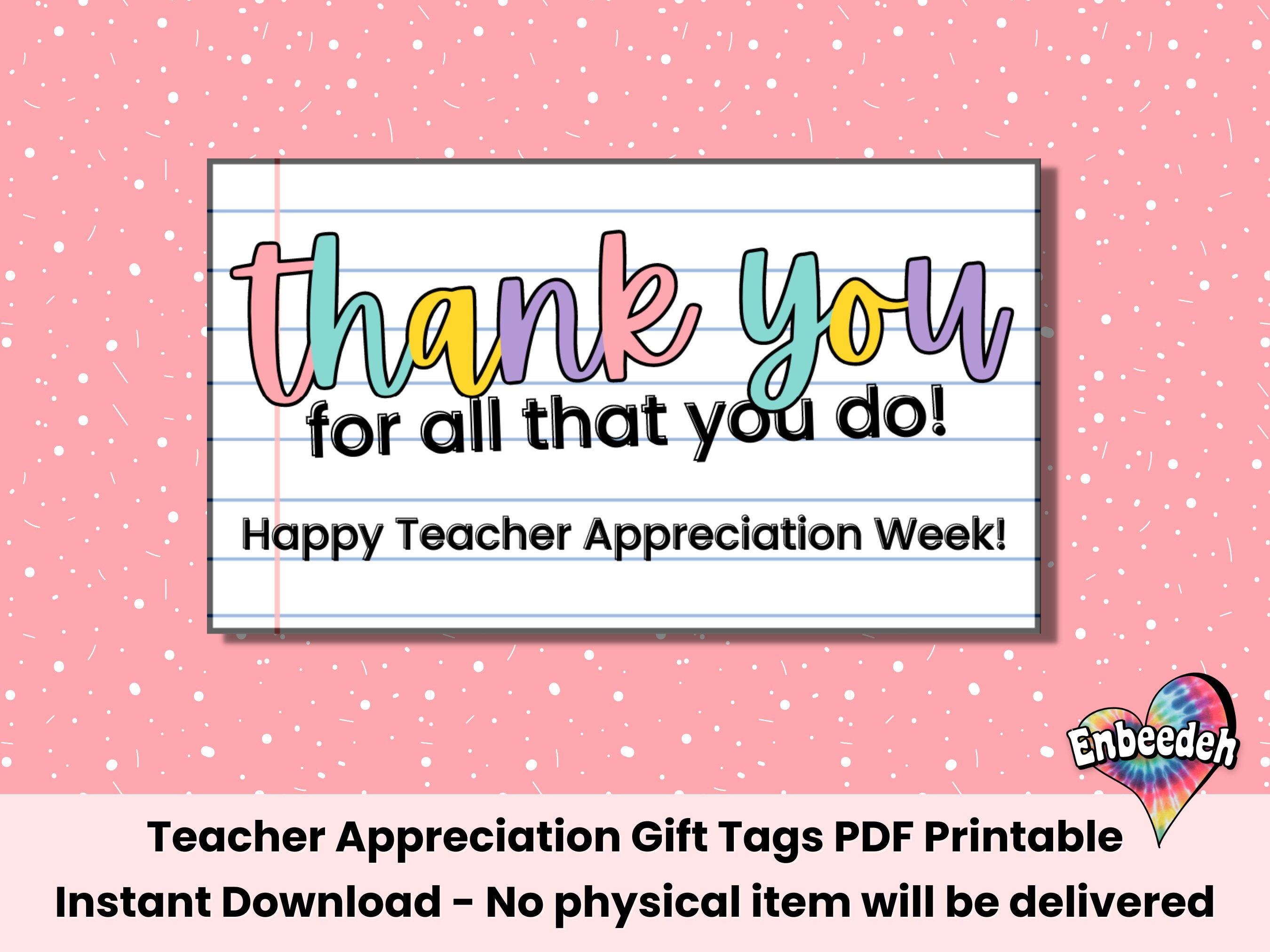 DIY Thank You Tags for Teacher Appreciation Week PDF | Teacher Thank ...