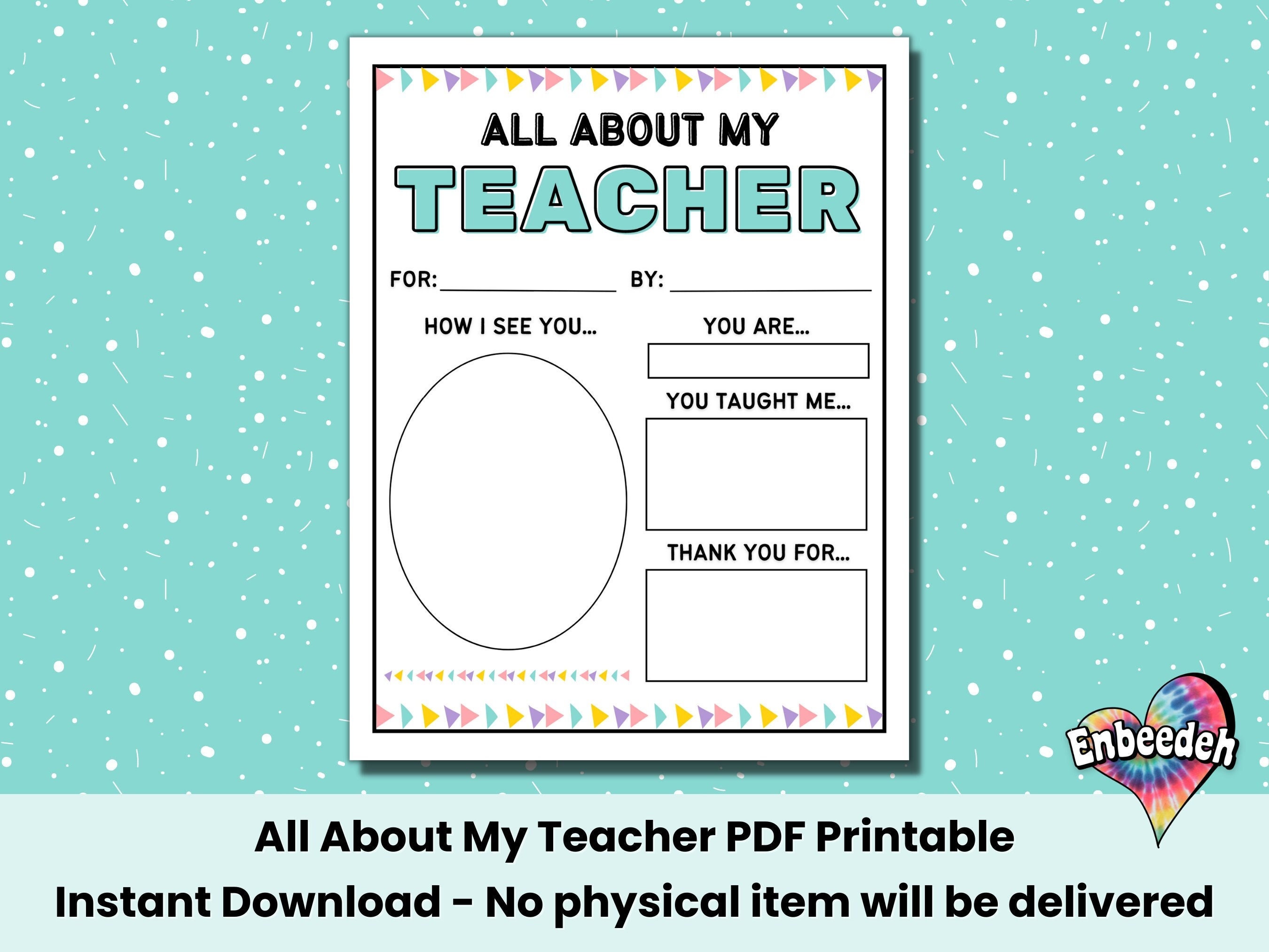 Teacher Appreciation Week Printable Teacher Thank You All About My ...