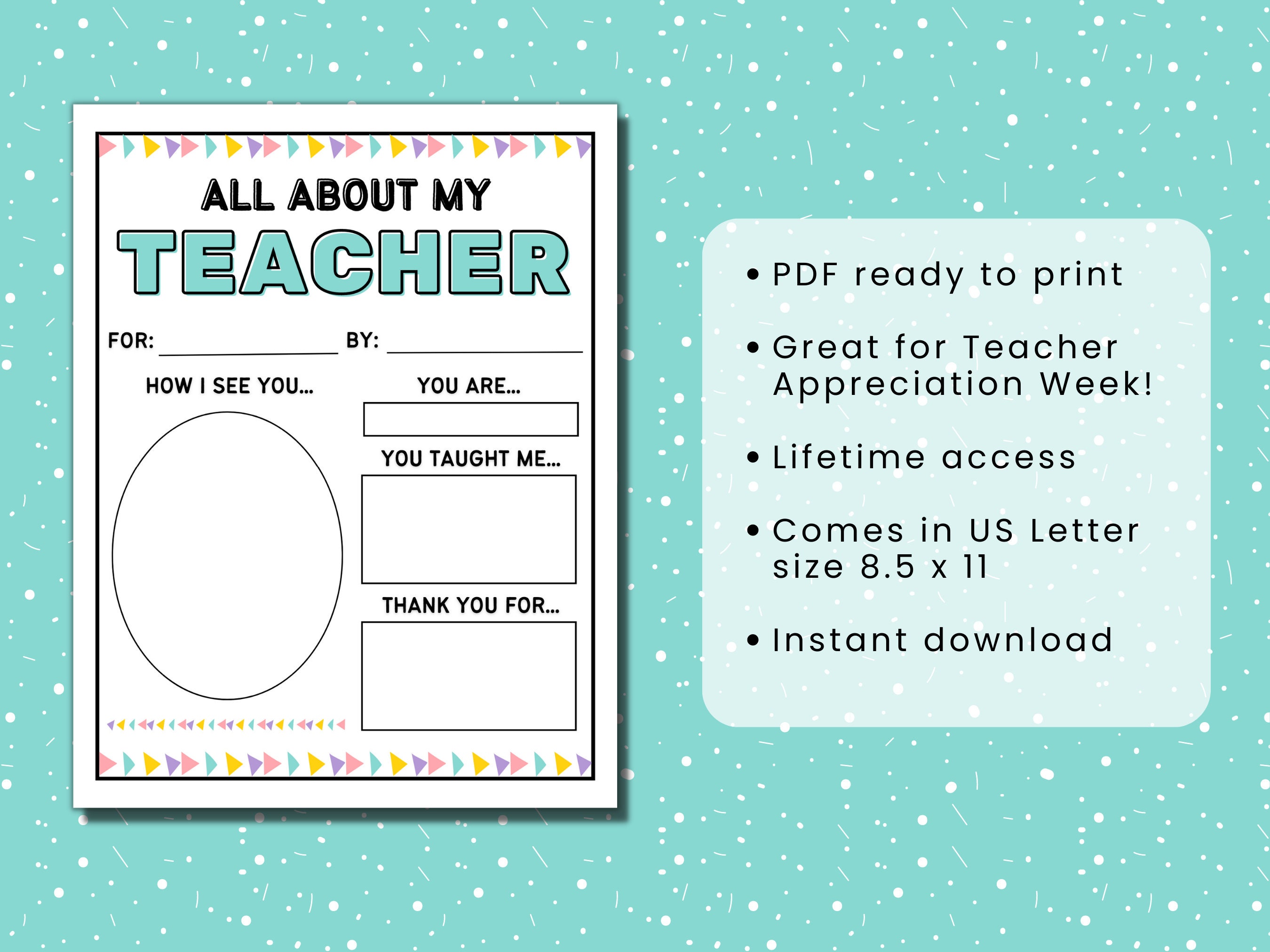 Teacher Appreciation Week Printable Teacher Thank You All About My ...