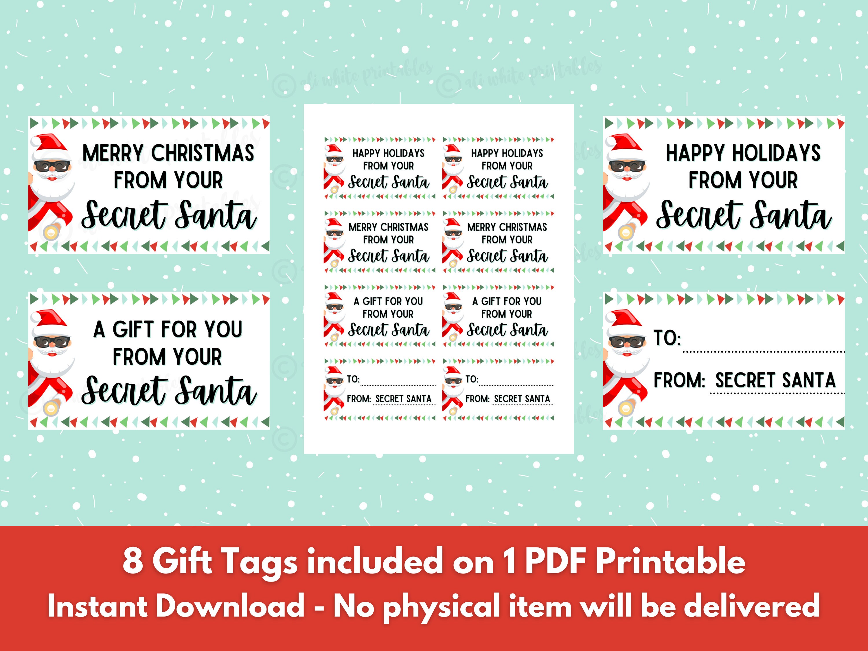 Secret Santa Printable Modern Gift Tags Gift Exchange PDF Christmas ...