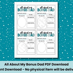 Bonus Dad Gift | All About My Bonus Dad | Father's Day Printable ...