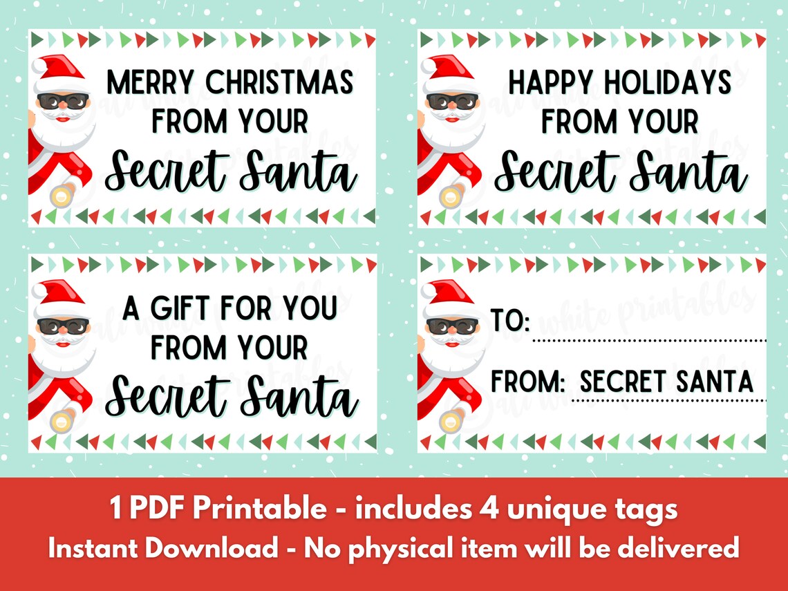 Secret Santa Printable Modern Gift Tags Gift Exchange PDF Christmas ...