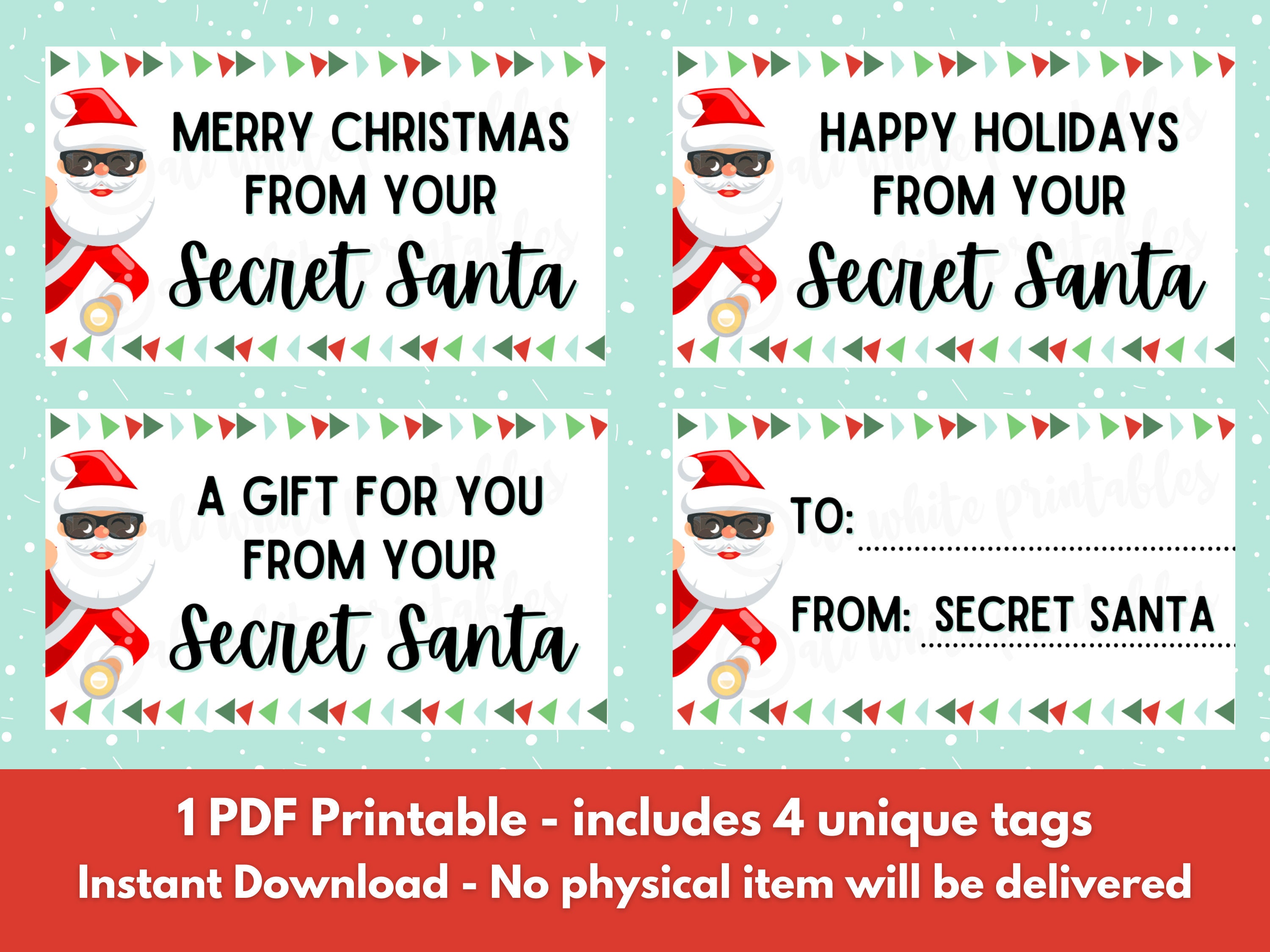 Secret Santa Printable Modern Gift Tags Gift Exchange PDF Christmas ...