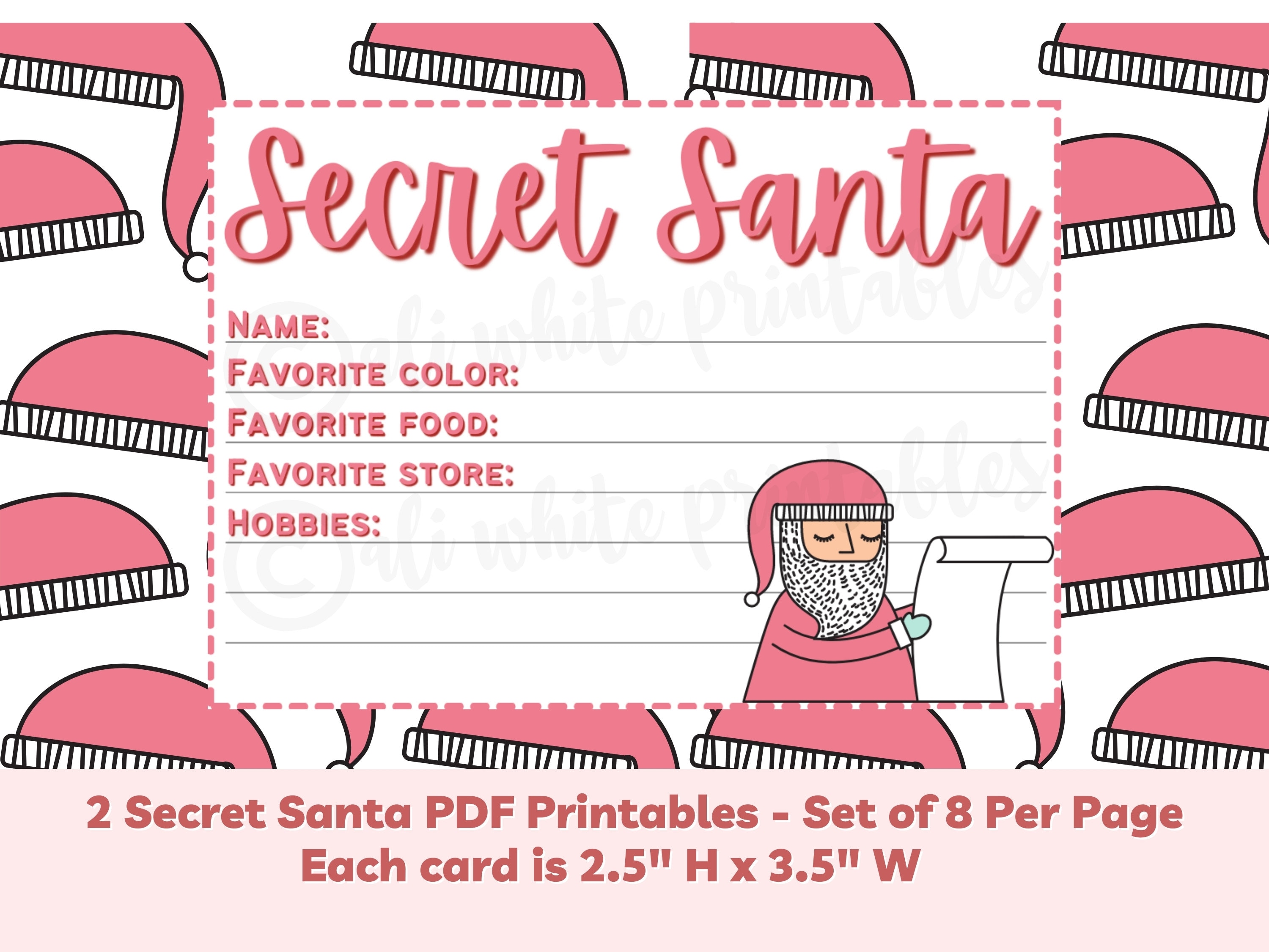 Secret Santa Pink Printable Gift Exchange Swap PDF Christmas Party Gift ...