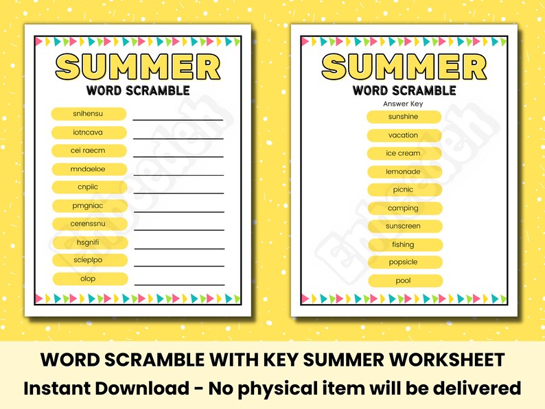 Summer Printable Worksheets End of Year Summer Word Search Word ...