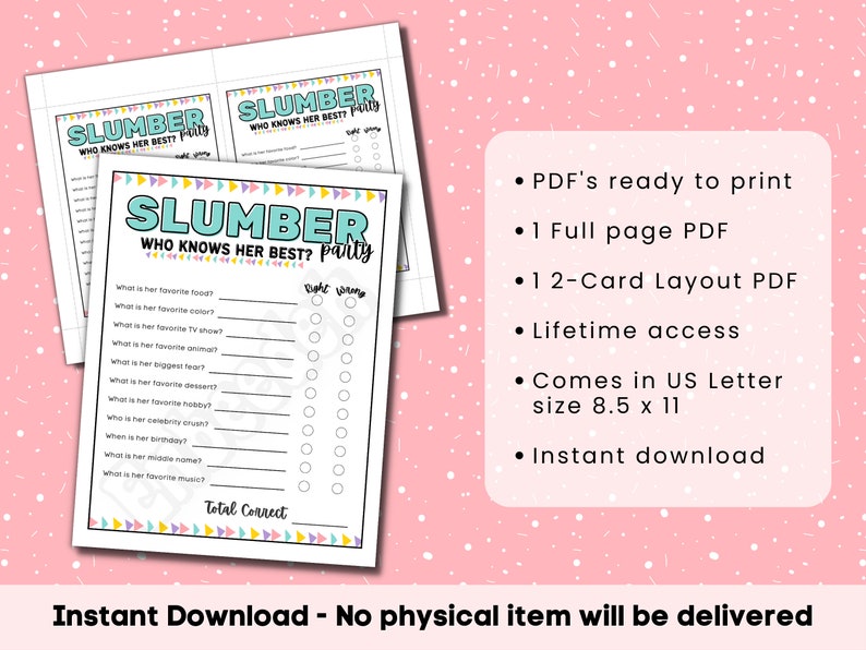 Who Knows Her Best | Slumber Party Game | How Well Do You Know - Etsy