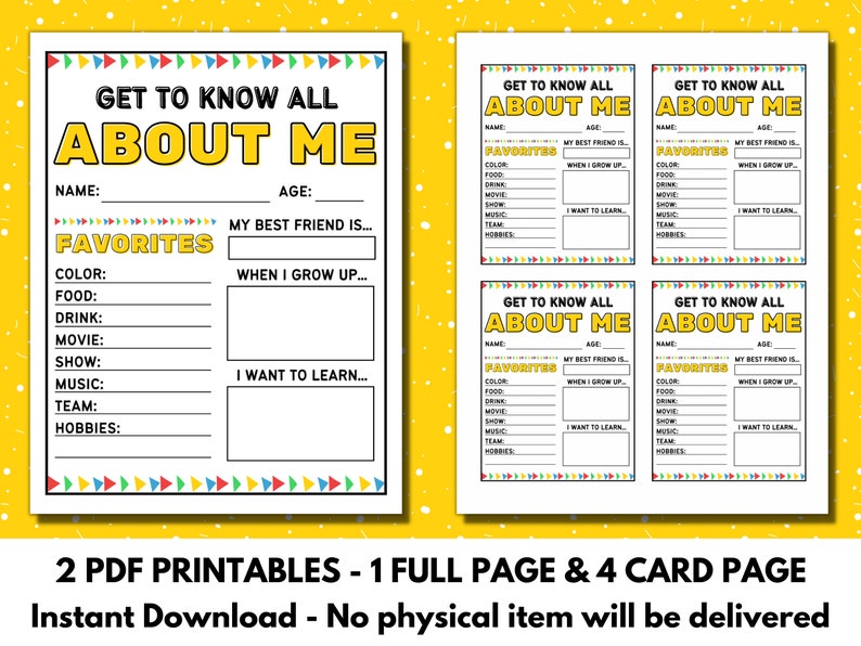 All About Me Printable Classroom and Homeschool Keepsake Interview for ...