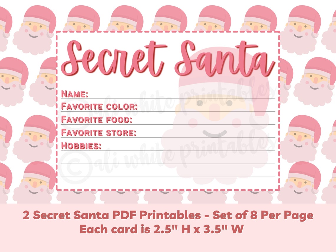 Secret Santa Pink Printable Gift Exchange Swap PDF Christmas Party Gift ...
