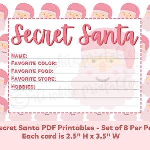 Secret Santa Pink Printable Gift Exchange Swap PDF Christmas Party Gift ...