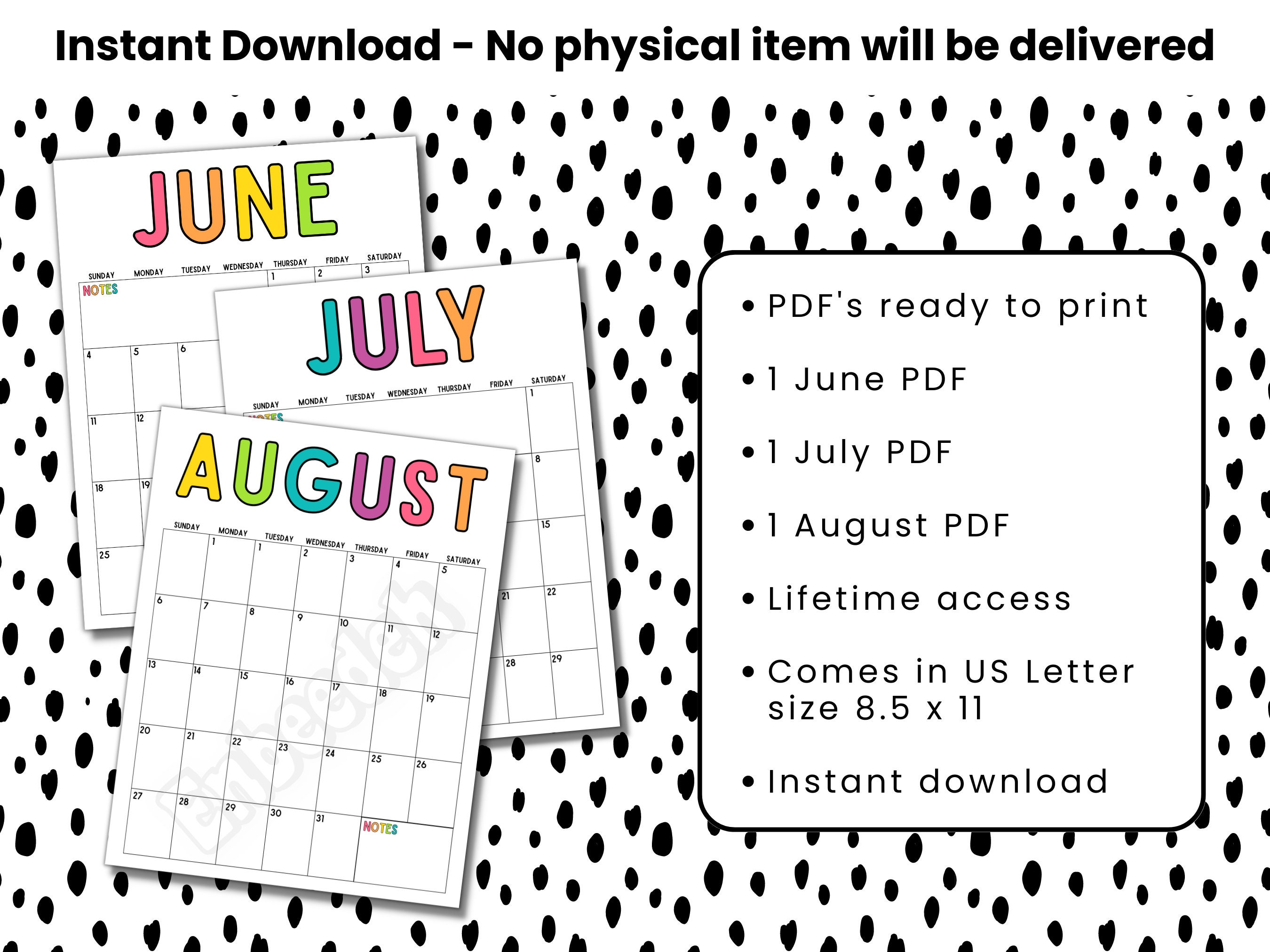 Summer 2023 Calendar Printable Monthly Calendars June 2023 - Etsy