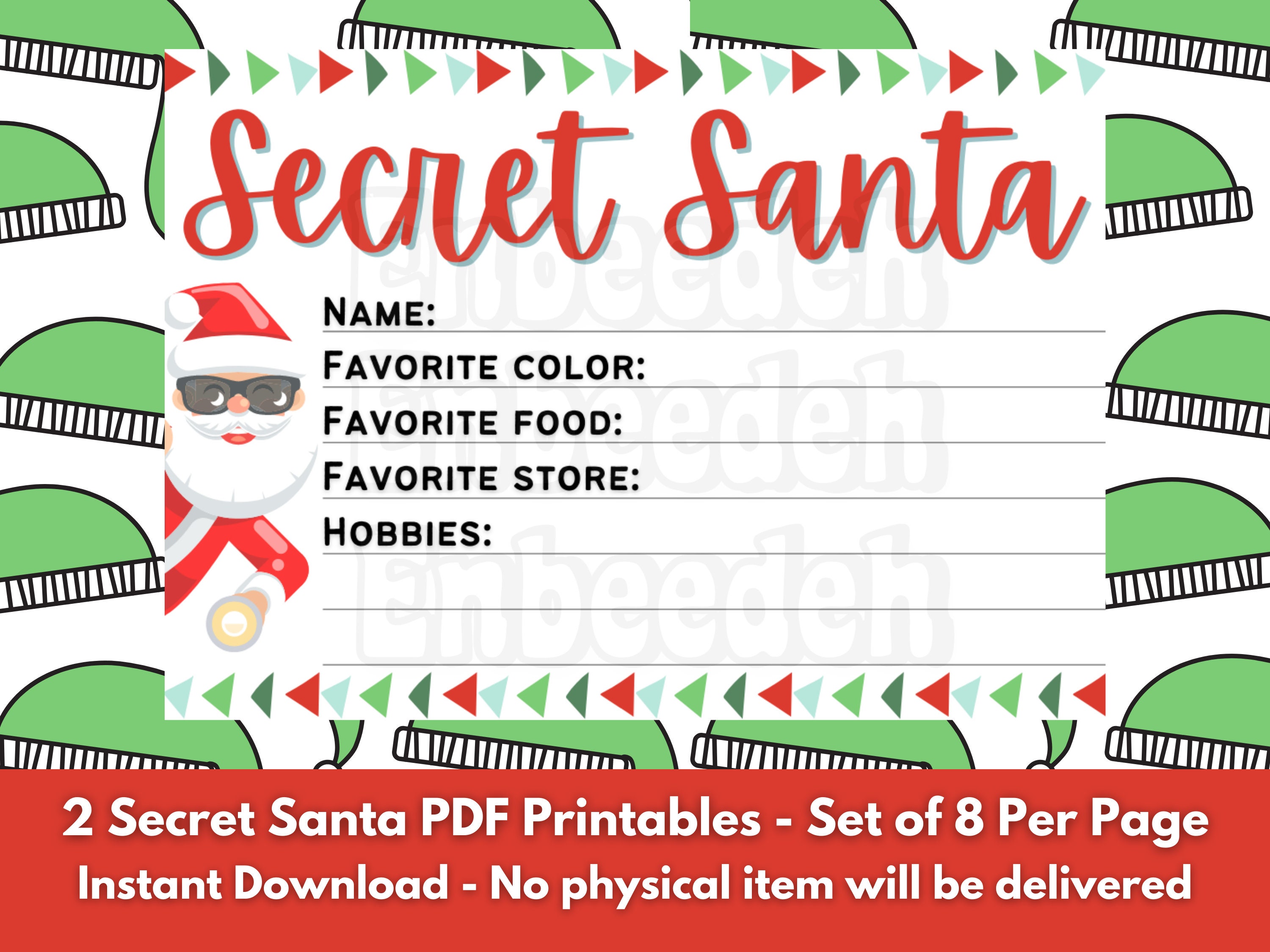 Secret Santa Printable Gift Exchange Cards Swap PDF Christmas Party ...