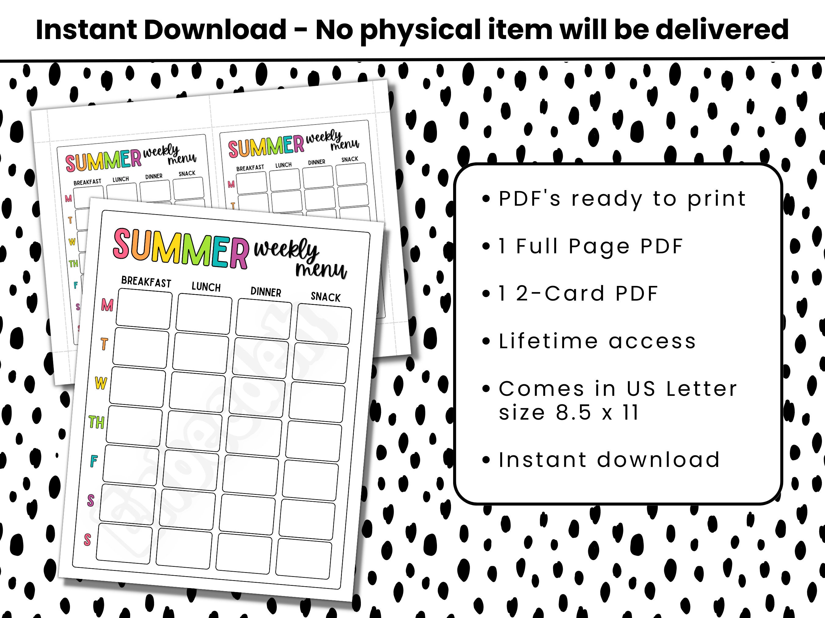 Summer Meal Planner Printable Menu Planner Minimal & - Etsy