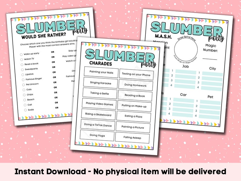 Slumber Party Games | Sleepover Games Printable | Charades | Tween ...