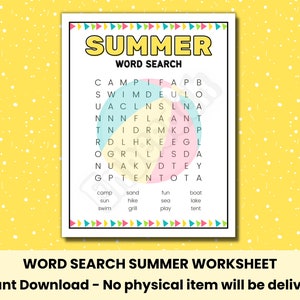Summer Printable Worksheets | End of Year Summer | Word Search | Word ...
