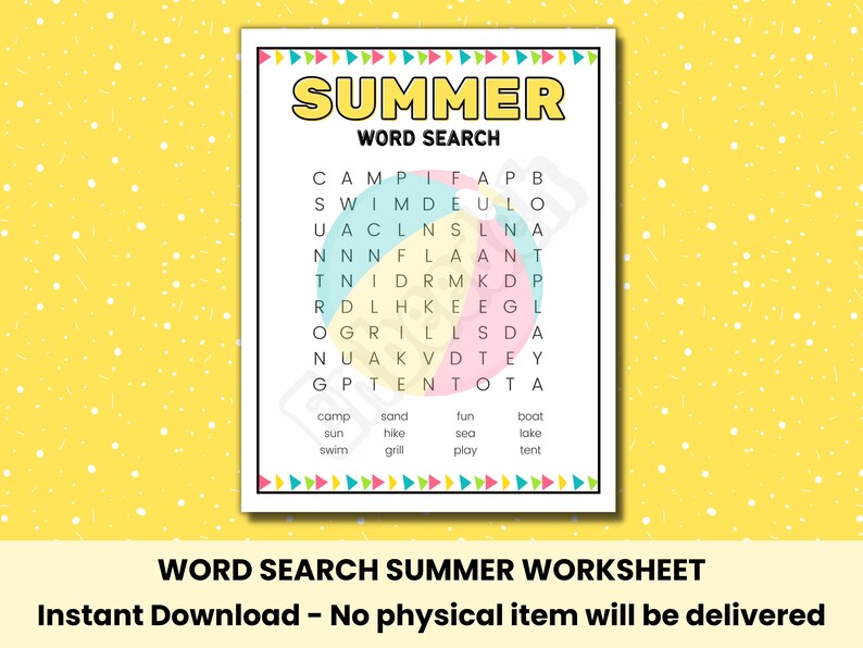 Summer Printable Worksheets End of Year Summer Word Search Word ...