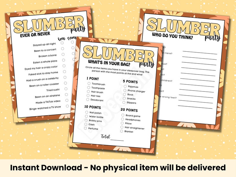 Slumber Party Games | Retro Boho Sleepover Games Printable | Charades ...