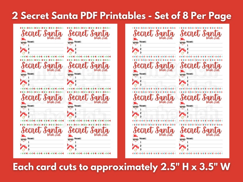 Secret Santa Wish List Cards, Gift Exchange Questionnaire (PDF) - Etsy